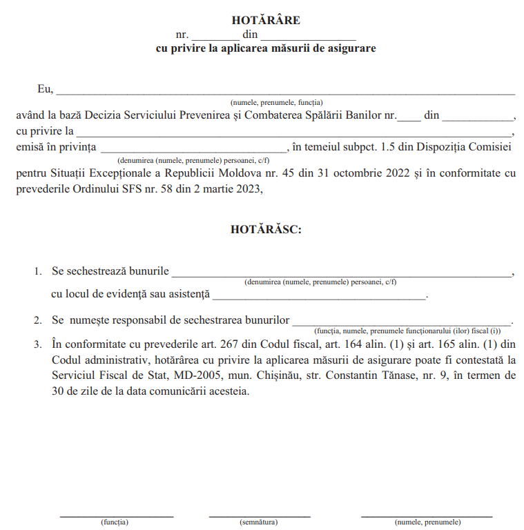 Formularele cu privire la aplicarea măsurilor de asigurare au fost ...